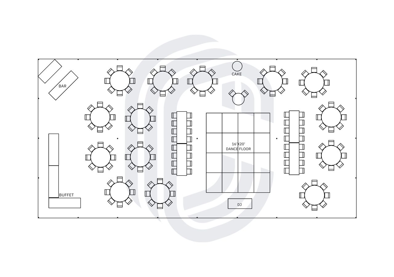 40' by 80' Tent Layout for a 146 Guest Wedding | Collective Event Group